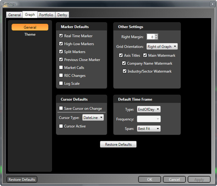 Defaut Graph Settings